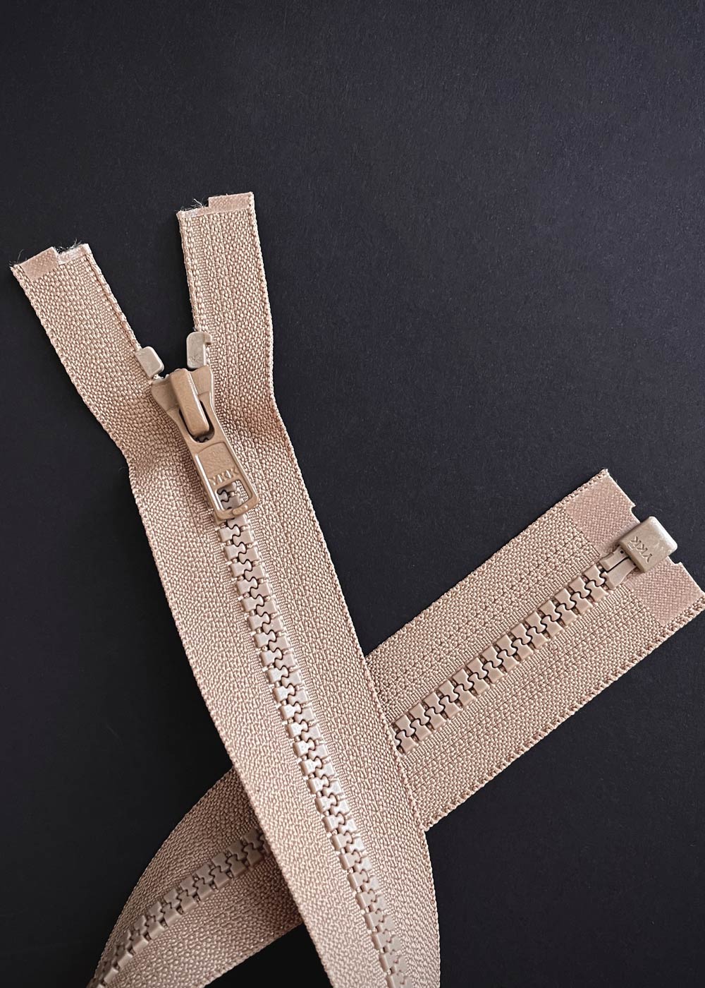 *YKK Vislon open ended zip . Camel – Miss Maude