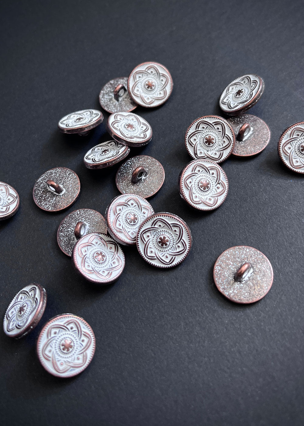 *metal buttons aged look copper – Miss Maude